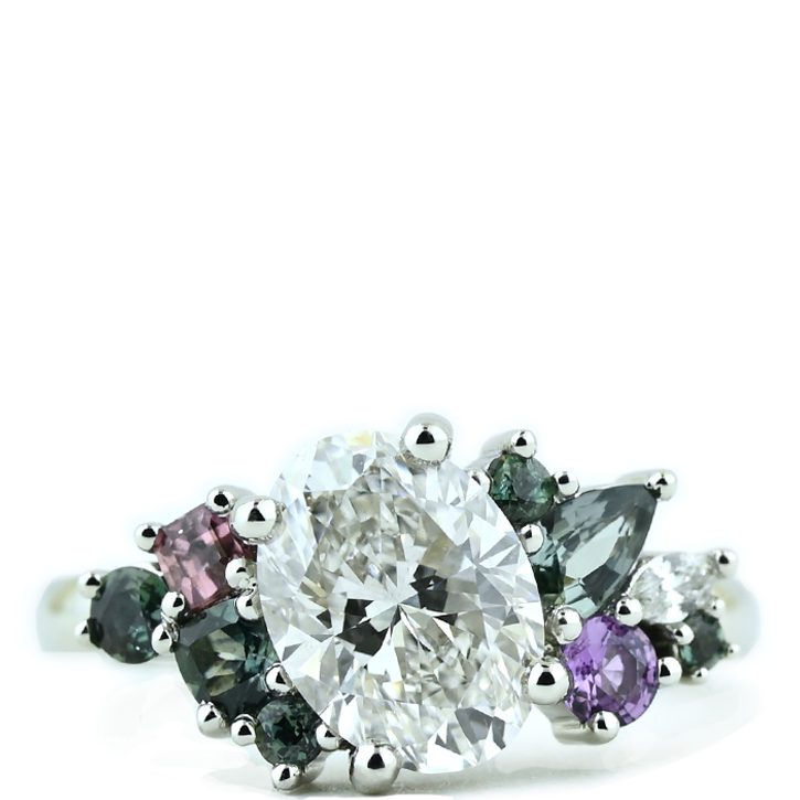 Oval Diamond On a Tilt Cluster Ring | Custom Engagement Rings