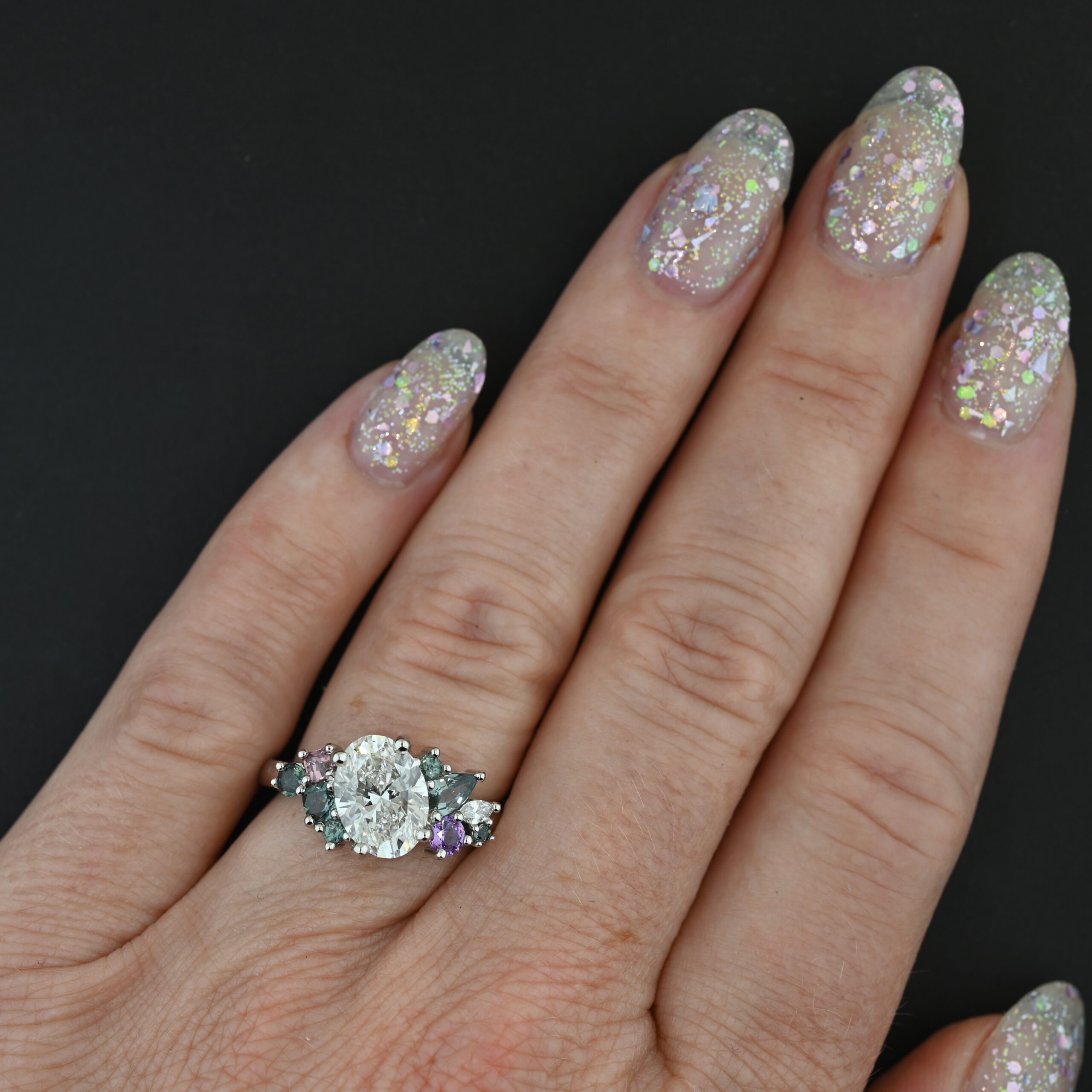Oval Diamond On a Tilt Cluster Ring | Abby Sparks Jewelry