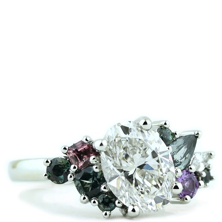 Oval Diamond On a Tilt Cluster Ring | Abby Sparks Jewelry