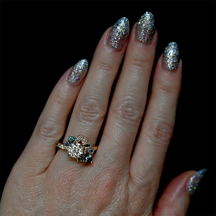 Teal and Green Asymmetrical Ring | Custom Engagement Rings